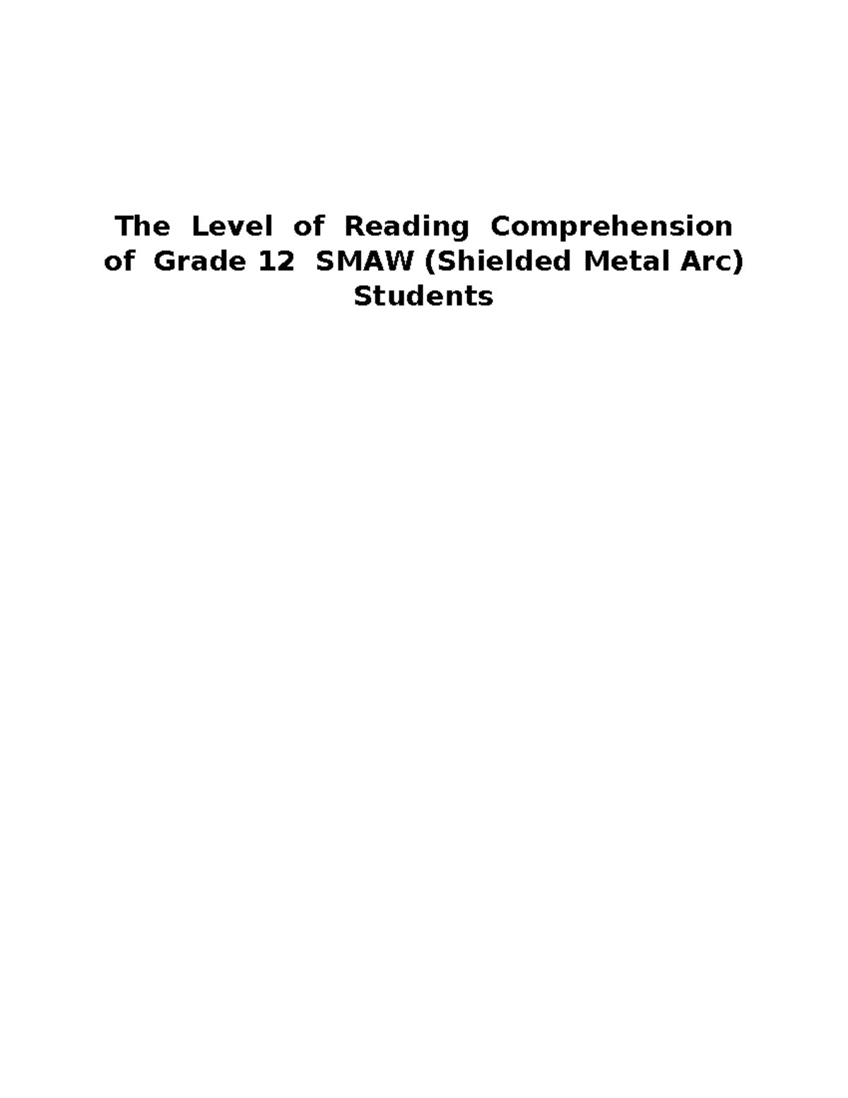 Reading Comprehension Levels Among Grade 12 SMAW Students: A Study - Studocu
