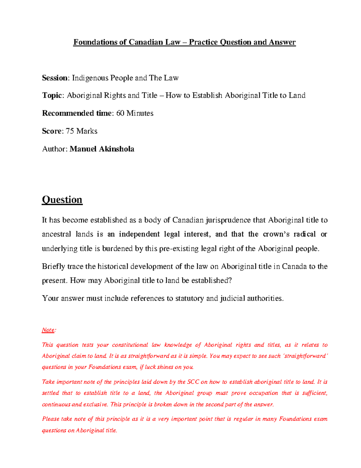 Foundations of Canadian Law (LAW 101) - Aboriginal Rights Summary - Studocu
