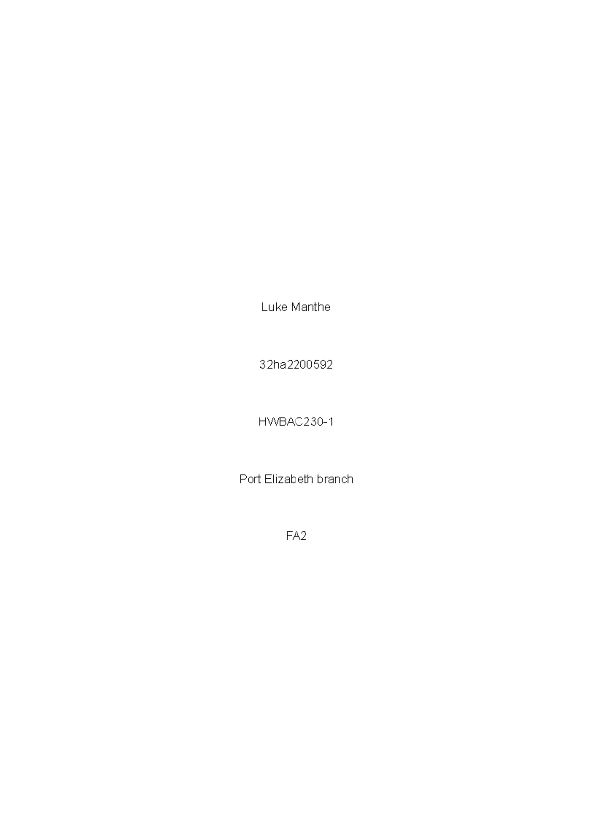 FA2 - formative assignment 2 - Luke Manthe 32ha HWBAC230- 1 Port ...