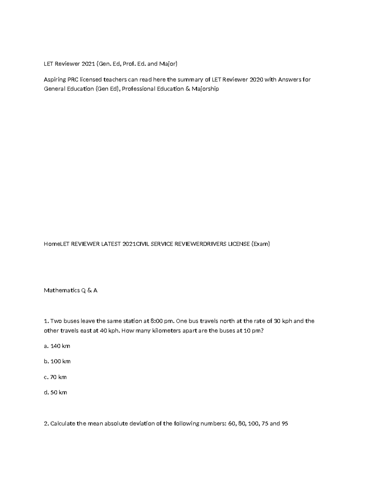 LET Reviewer 2021: Mathematics Questions & Answers for Gen Ed - Studocu