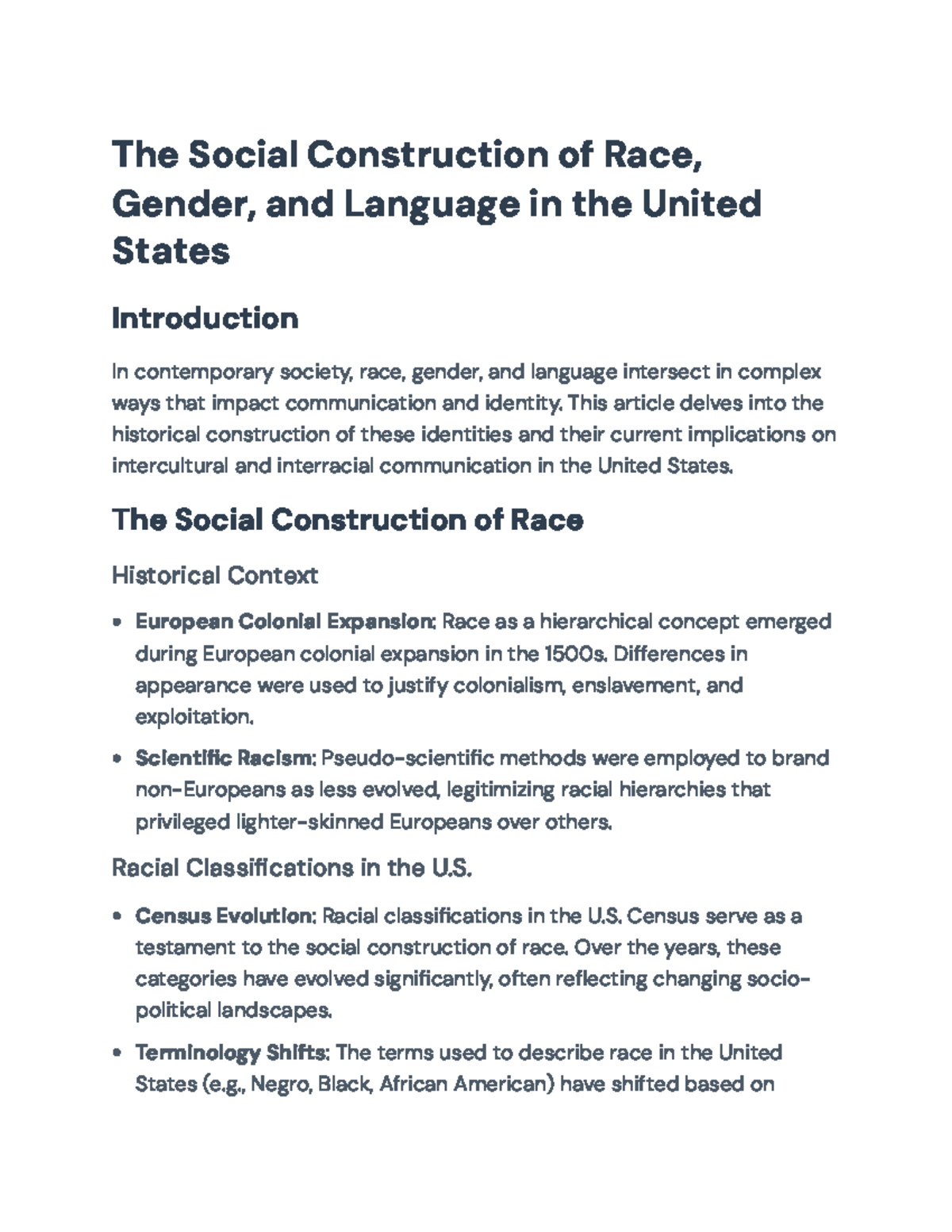 The Social Construction of Race, Gender, and Language in the U.S. - The ...