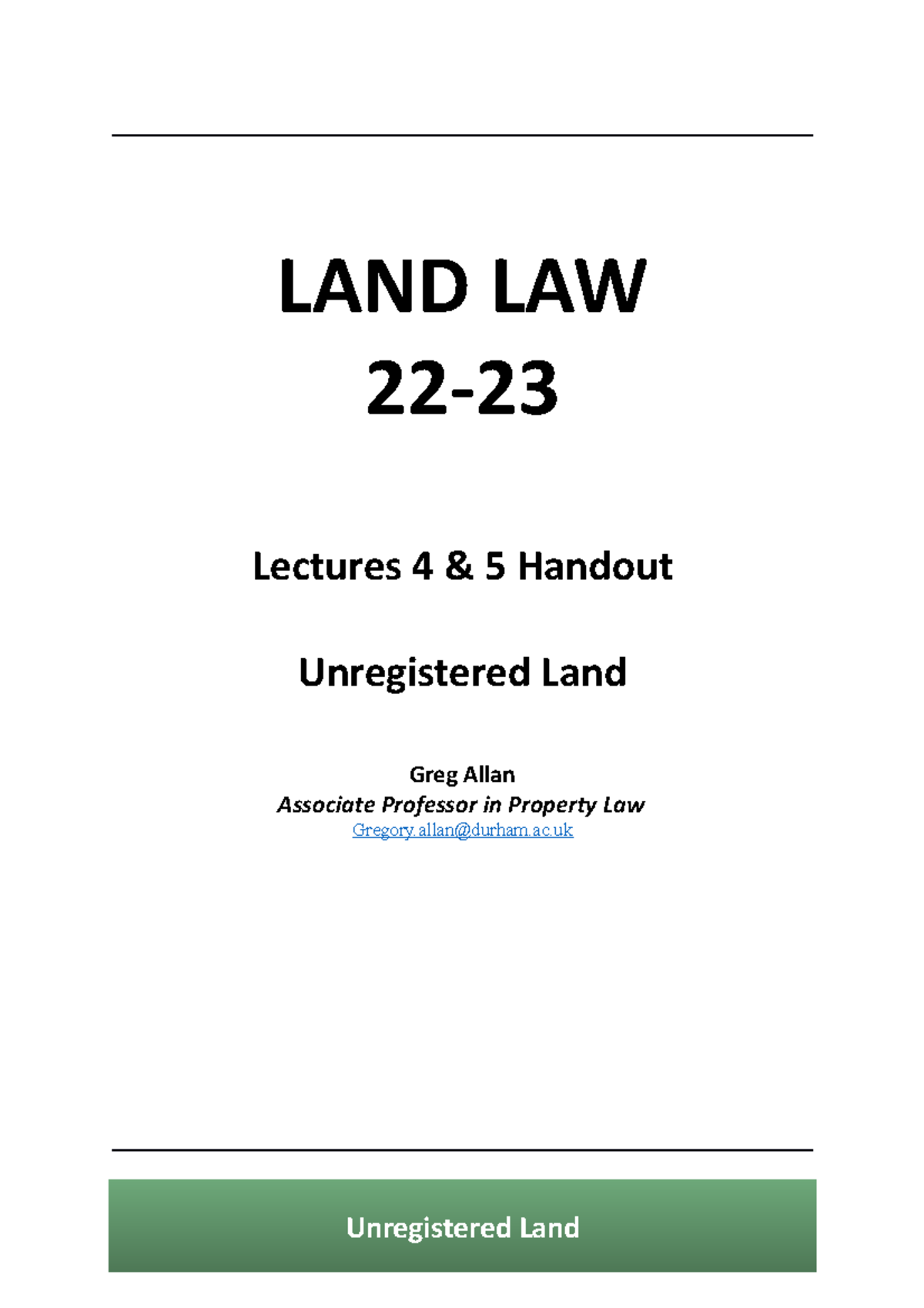 Lectures 4-5: Understanding Unregistered Land in Property Law - Studocu