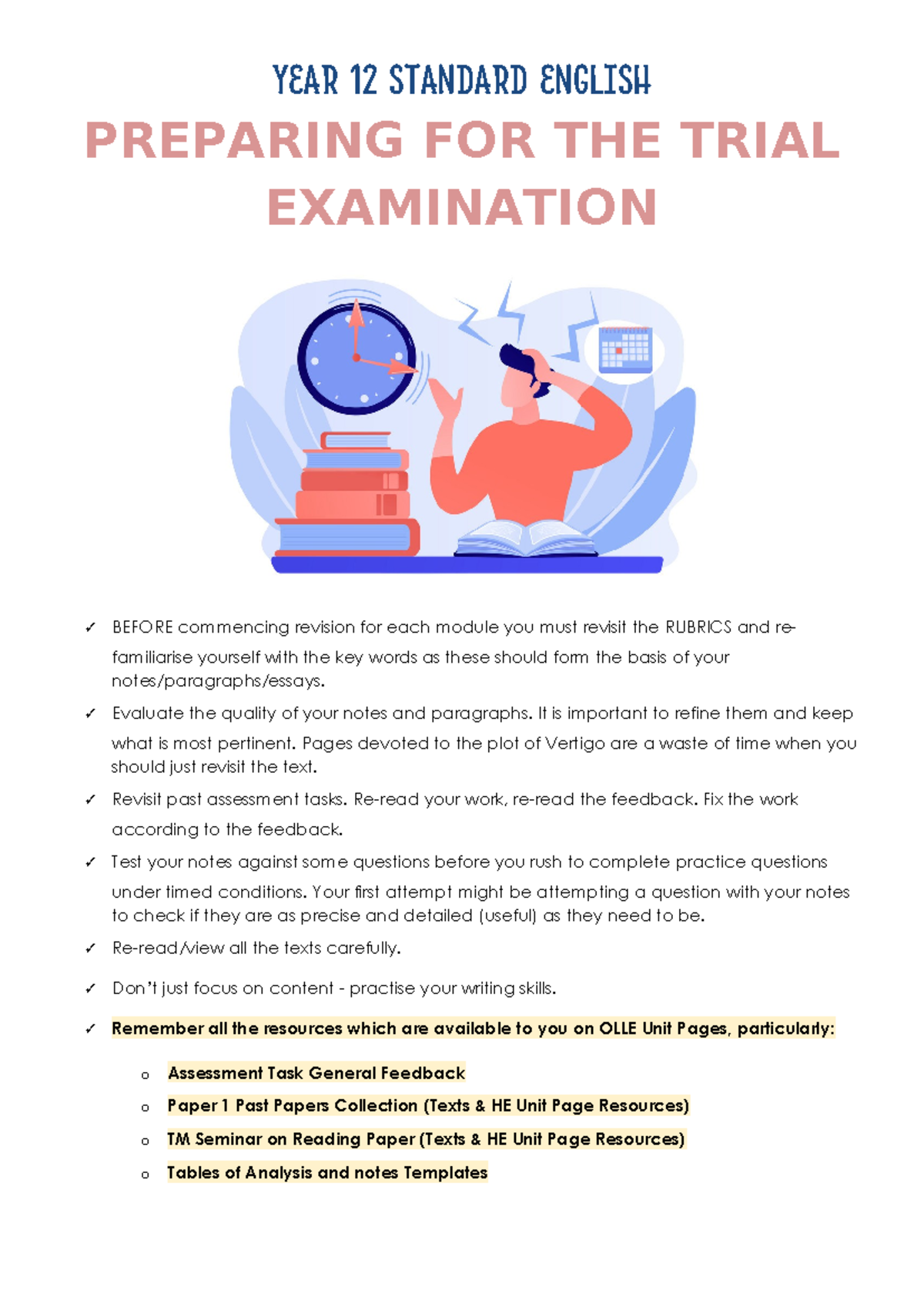 YEAR 12 STANDARD ENGLISH TRIAL EXAM REVISION GUIDE - Studocu