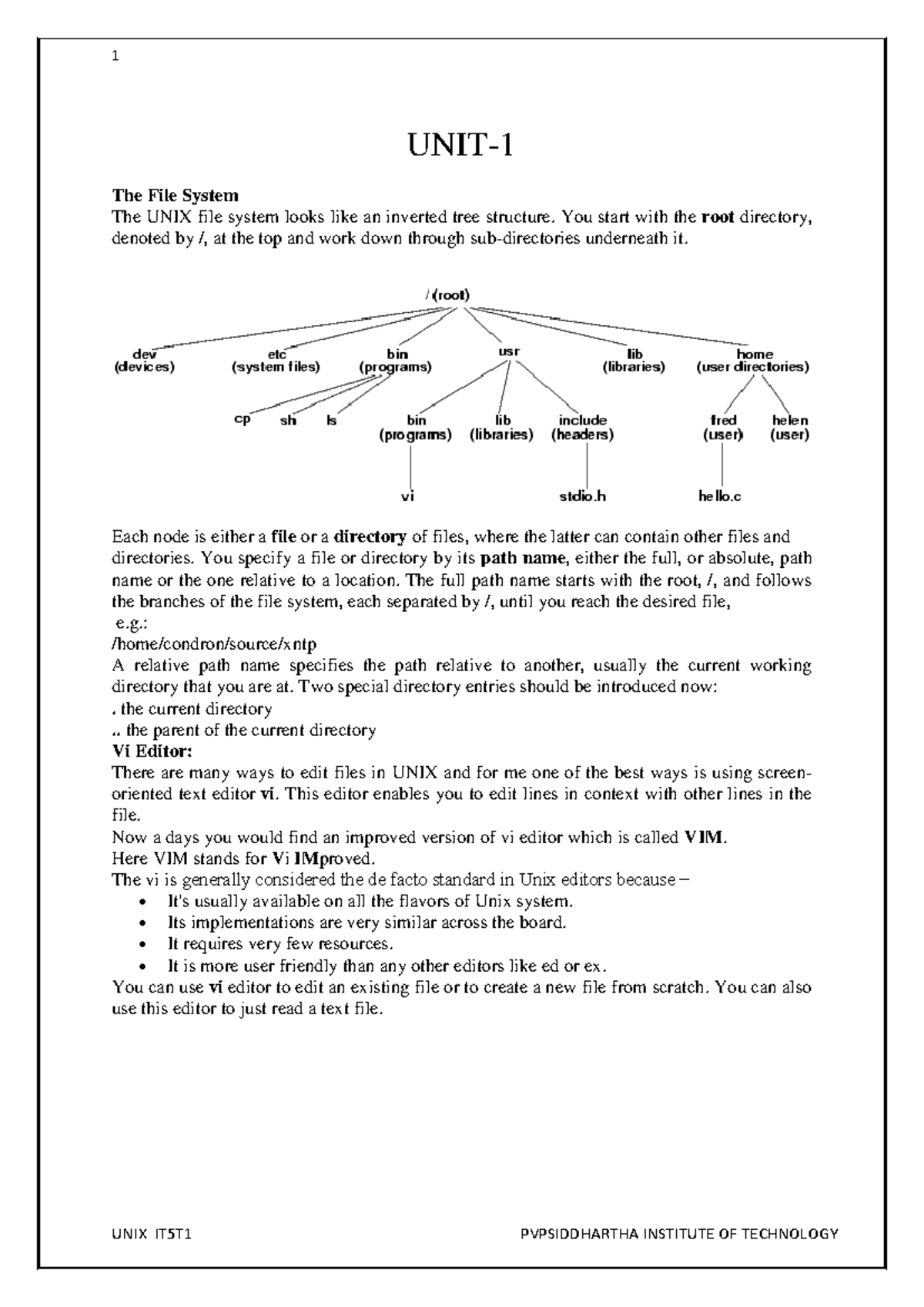 Unit 1: UNIX File System and vi Editor Notes (IT5T1) - Studocu