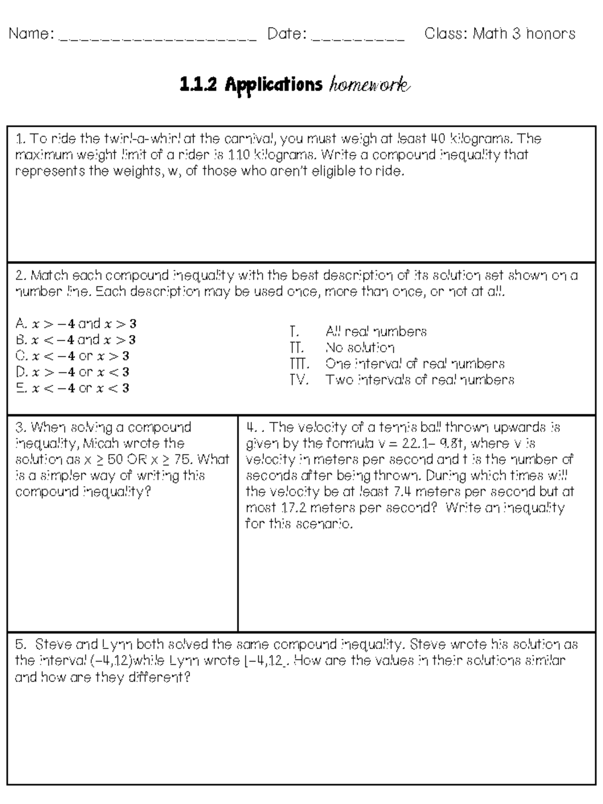 Math 3 honors 1.1.2 applications homework 1 CFU notes - Studocu