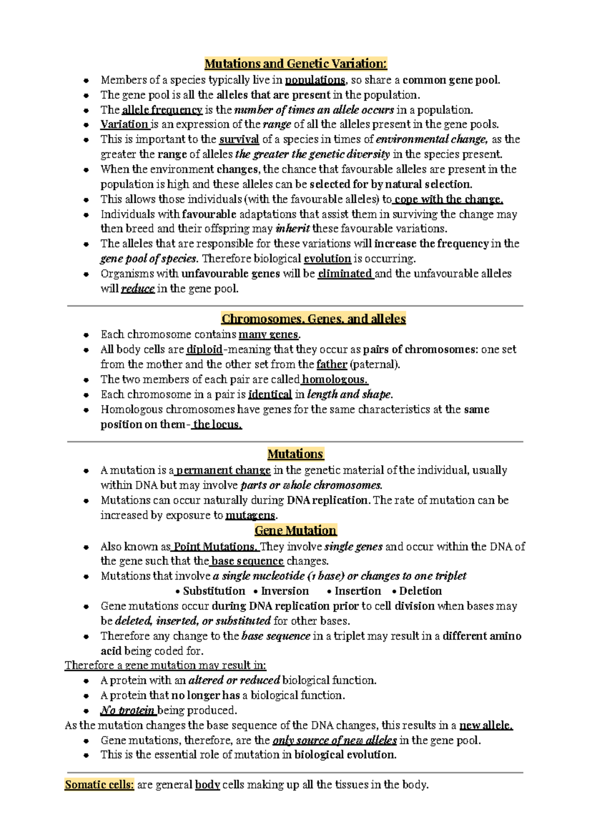 Copy of 2.5 genetic variation notes - Mutations and Genetic Variation ...