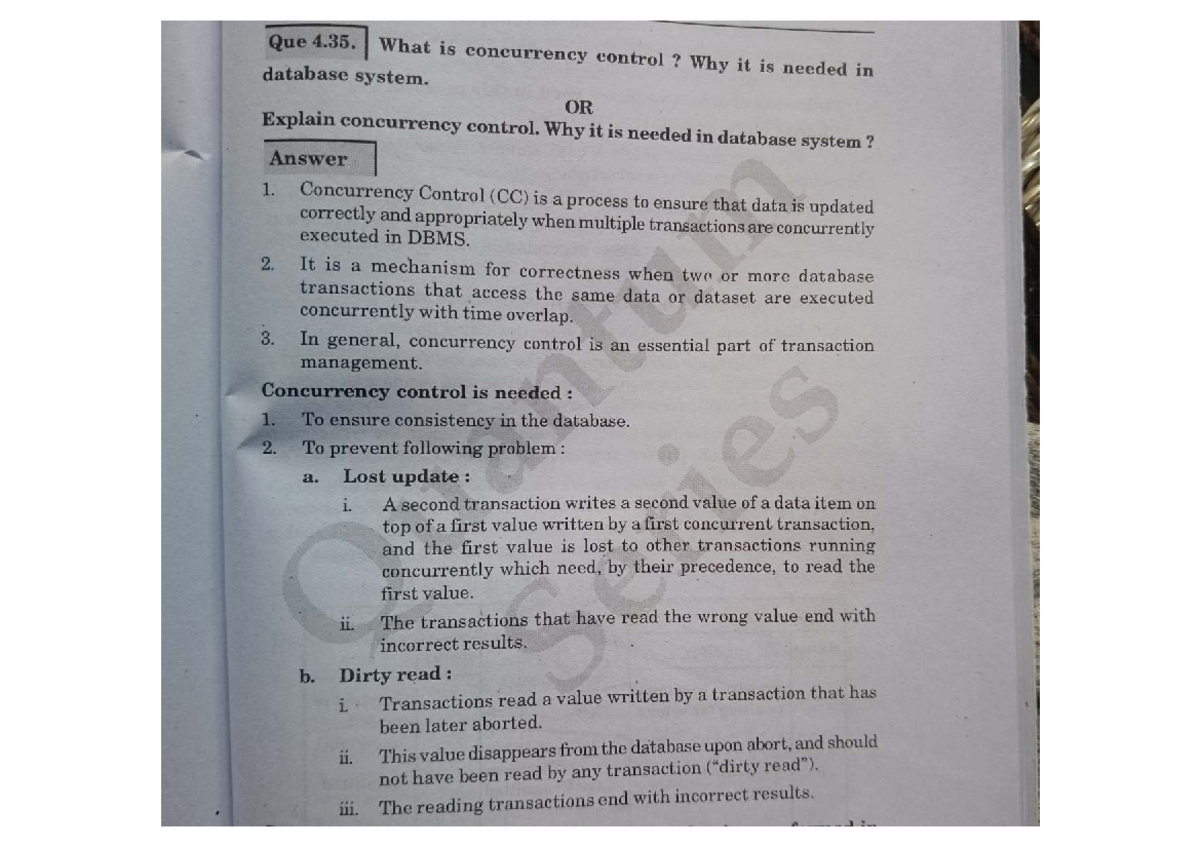 Concurrency Control in DBMS: Importance and Mechanisms - Studocu