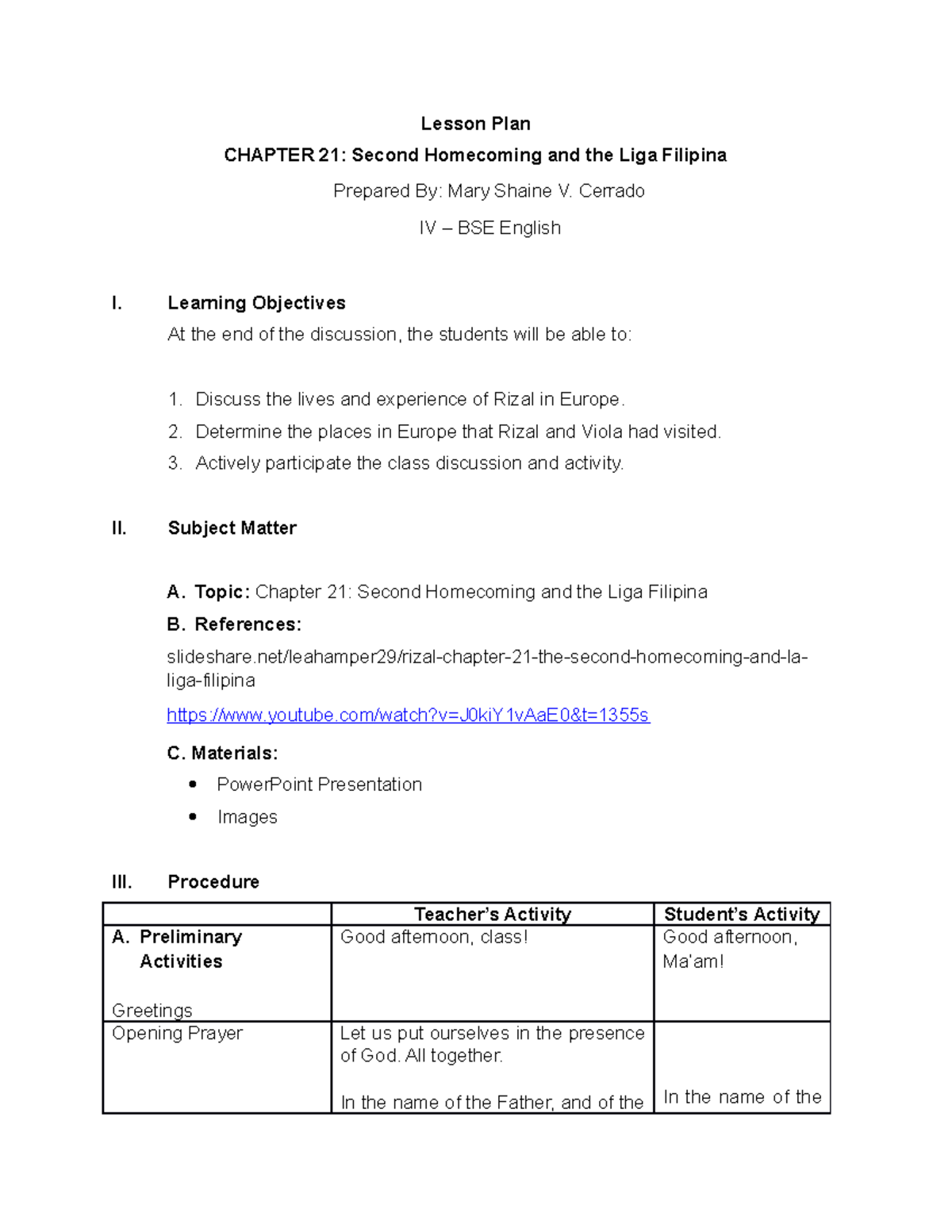 Chapter 21 - LP - Detailed Lesson Plan on Rizal's Second Homecoming ...