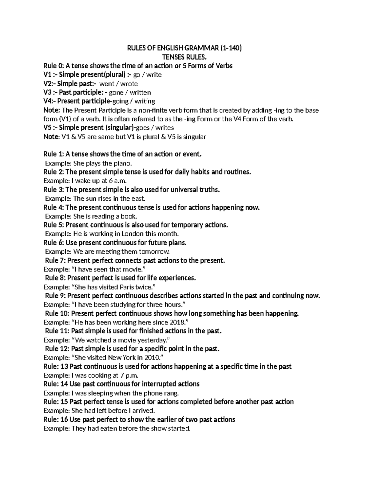 English Grammar Tenses Rules: Comprehensive Guide - Studocu