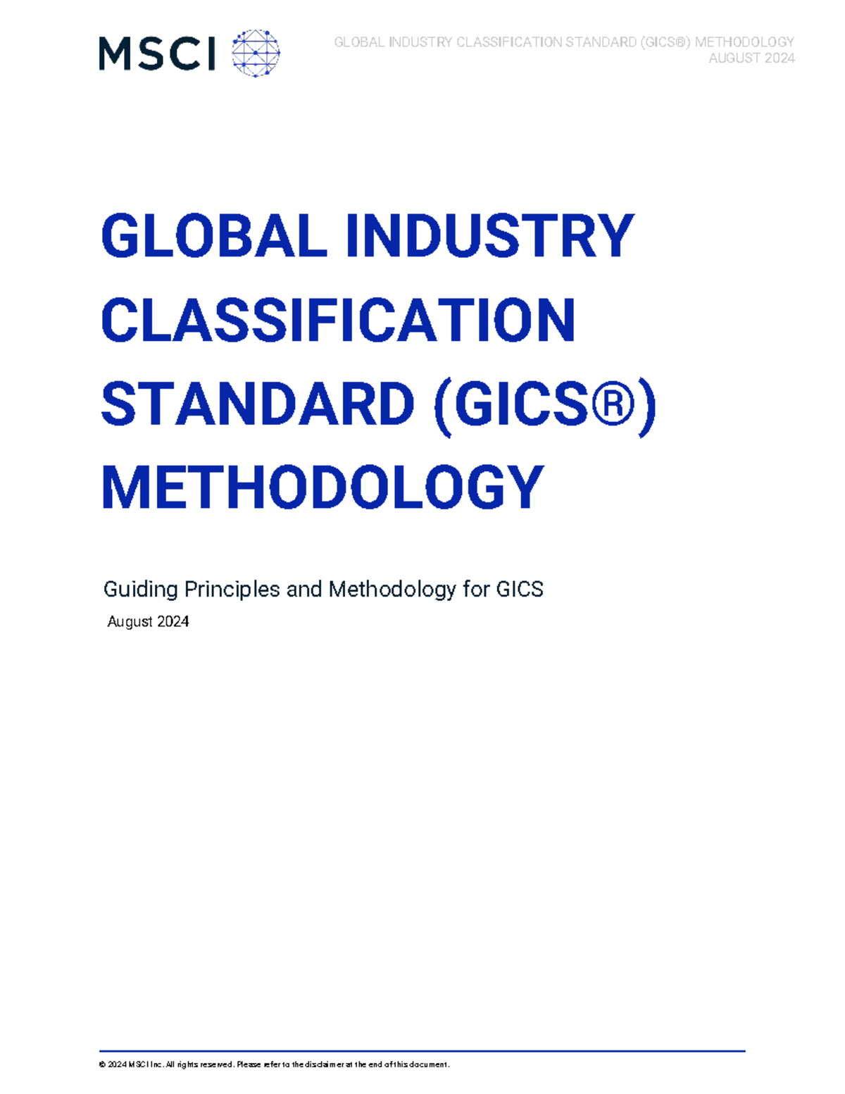 MSCI GICS Methodology Overview - August 2024 Edition - Studocu