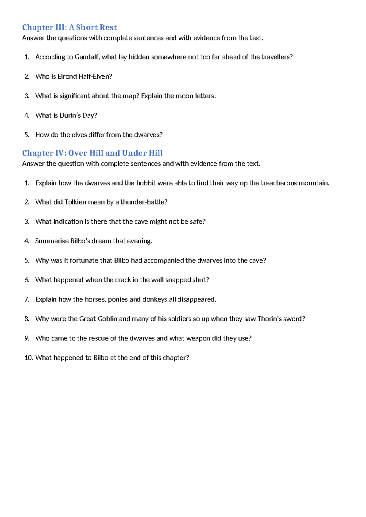 ENG 101: Chapter III & IV Study Questions on "A Short Rest" & "Over ...
