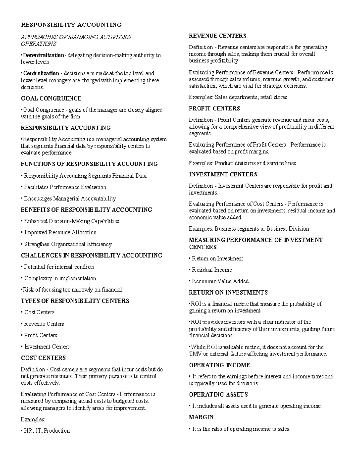 Notes in Responsibility Accounting - RESPONSIBILITY ACCOUNTING ...