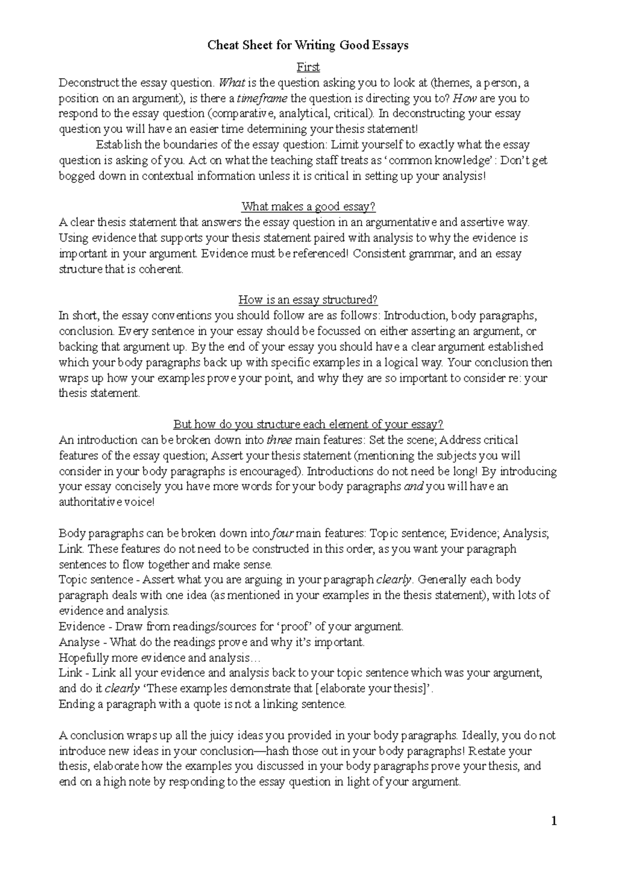 cheat sheet for history - Cheat Sheet for Writing Good Essays First ...