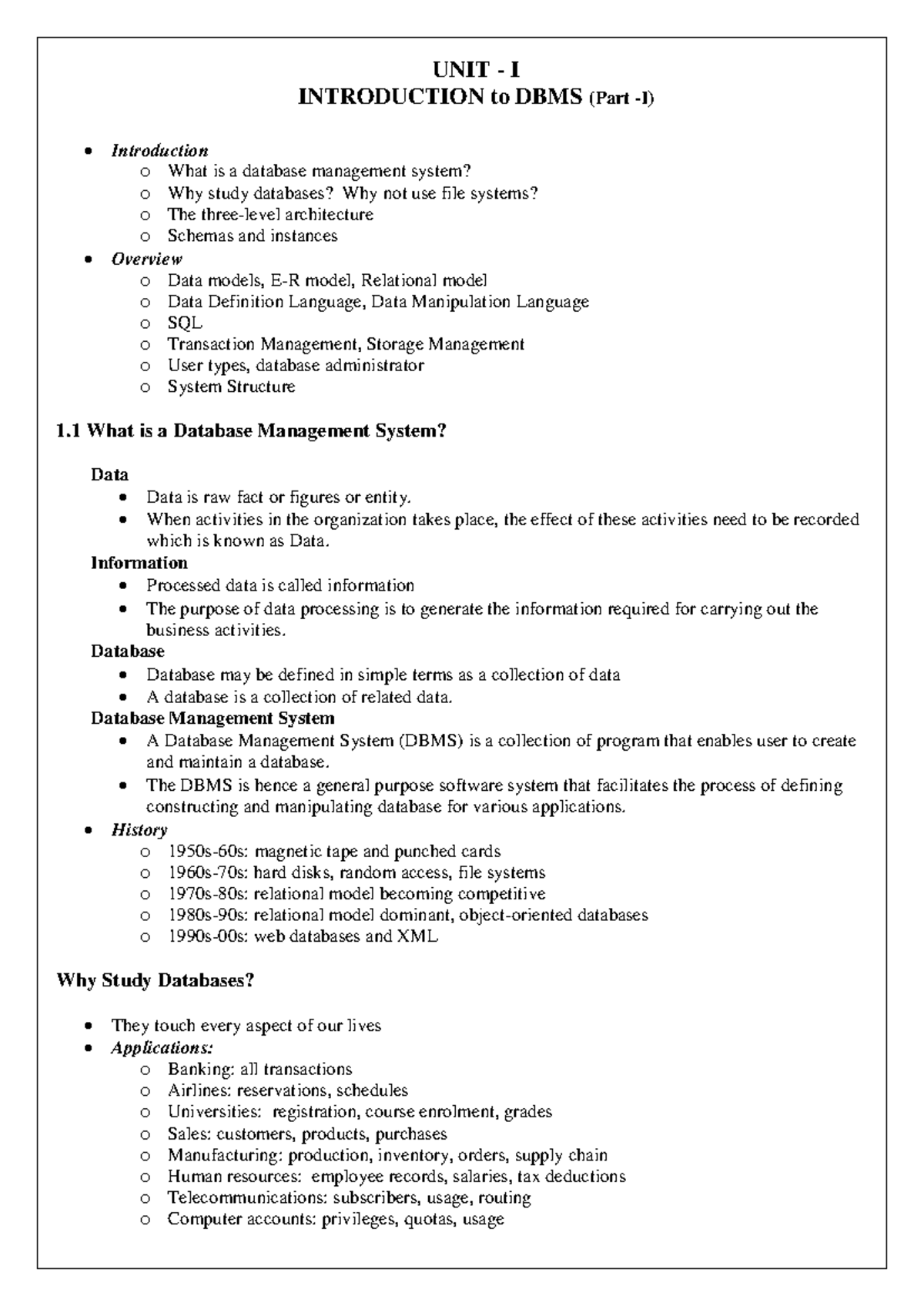 DBMS 101: Comprehensive Introduction to Database Management Systems - Studocu