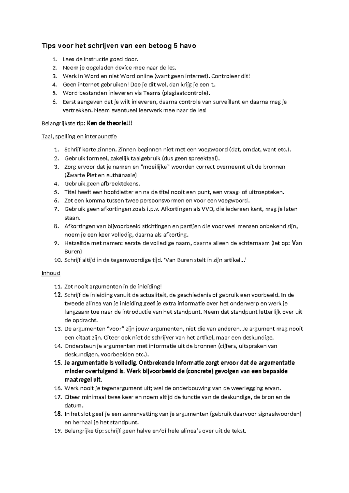 Tips voor het Schrijven van een Betoog 5H - 2025 - Studeersnel