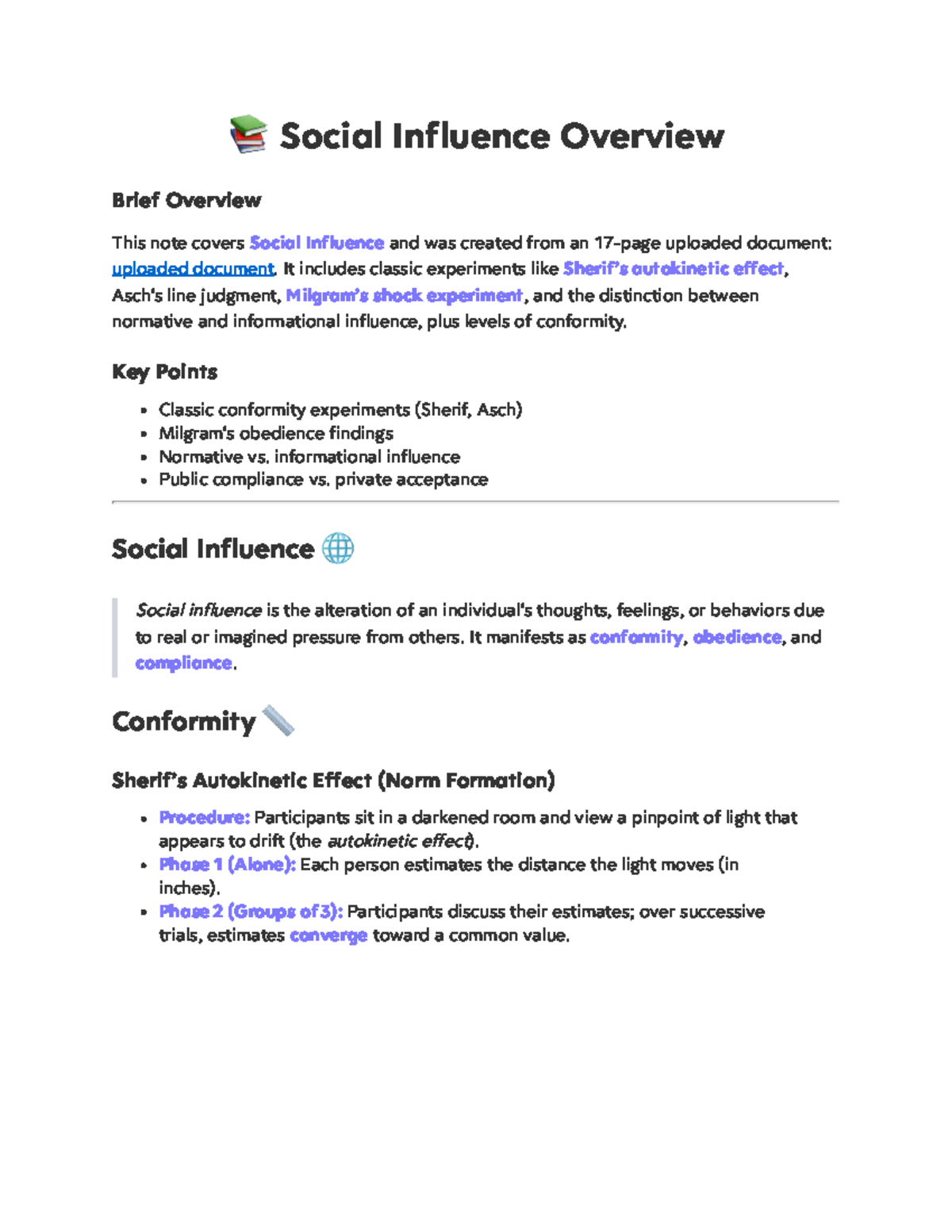 Psych 1100 Social Influence: Key Experiments & Concepts Overview - Studocu