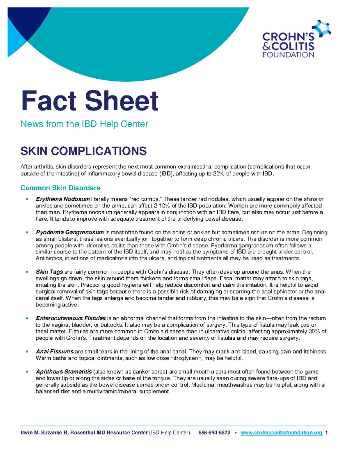 Skin - Skin - Fact Sheet News from the IBD Help Center SKIN ...