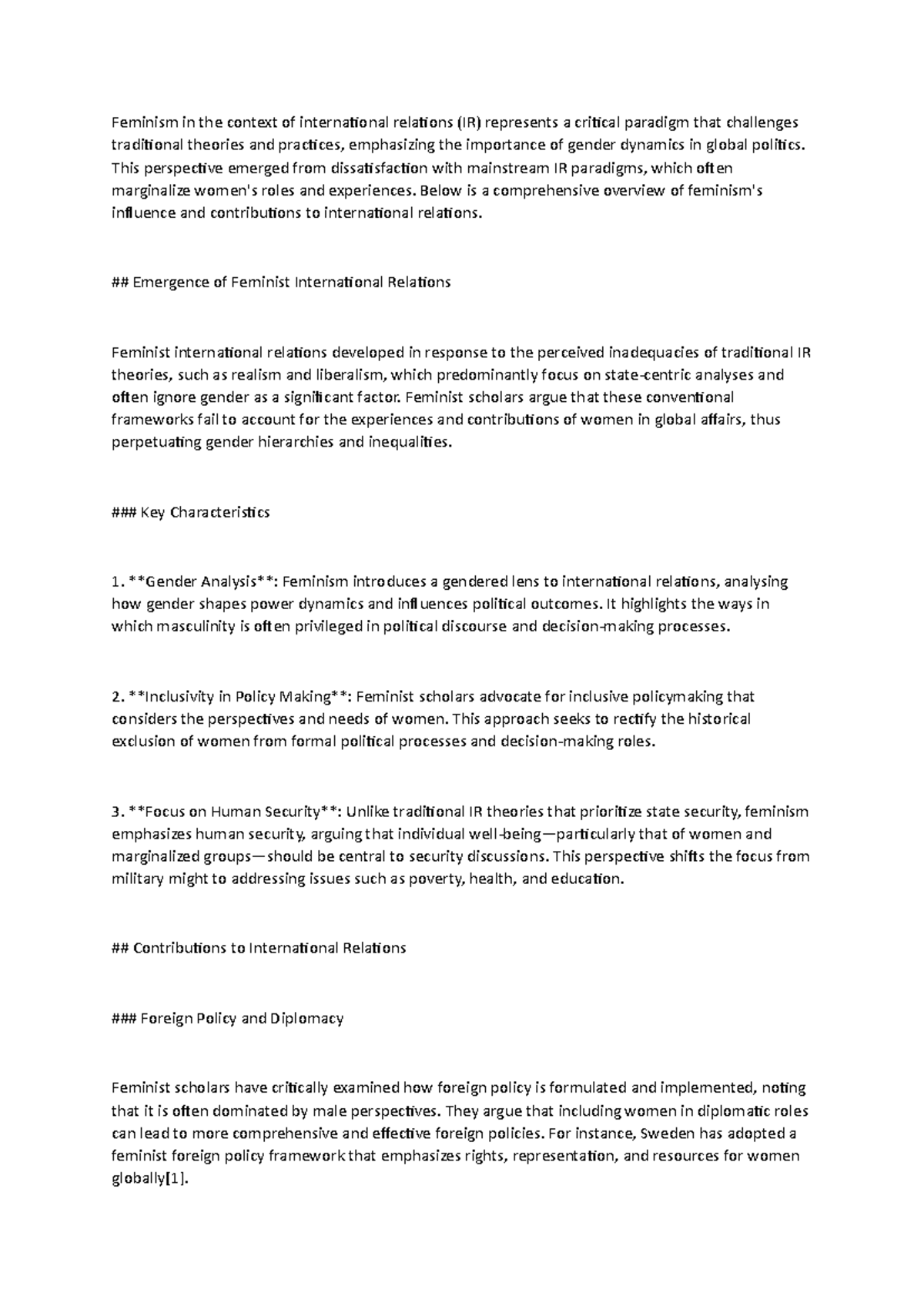 Feminism in International Relations: Key Concepts and Challenges - Studocu