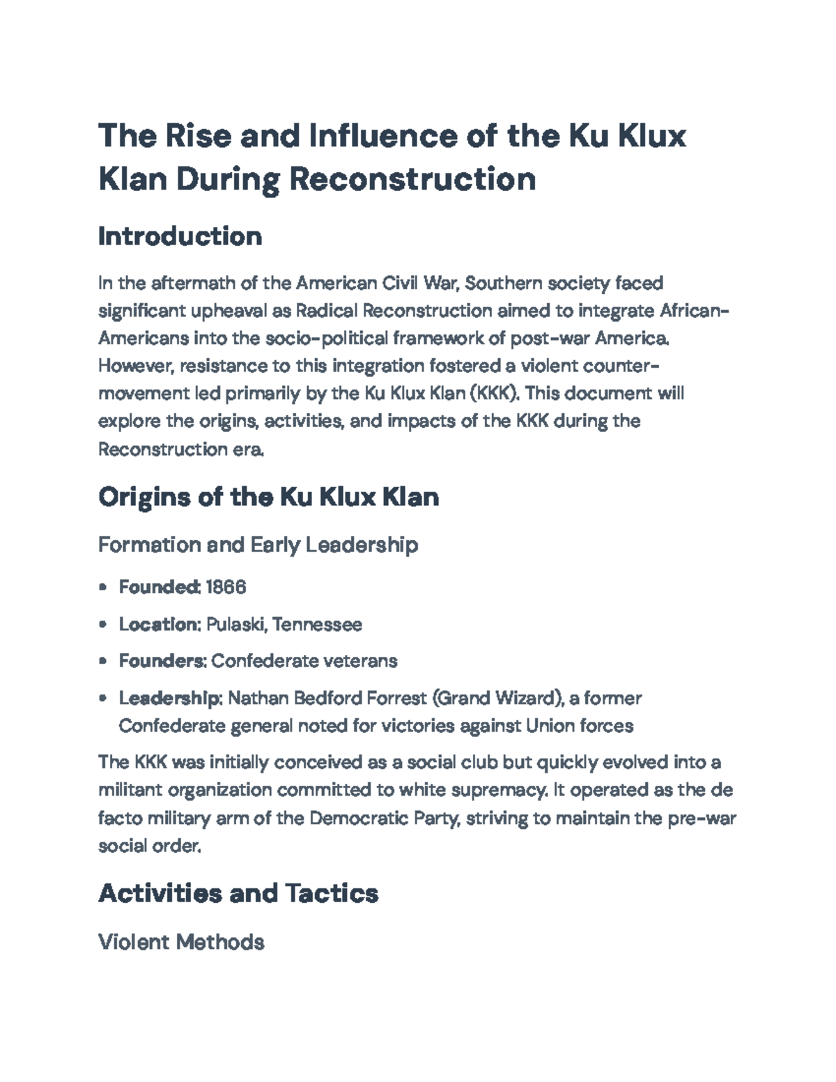 The Rise and Impact of the Ku Klux Klan During Reconstruction Era - The ...