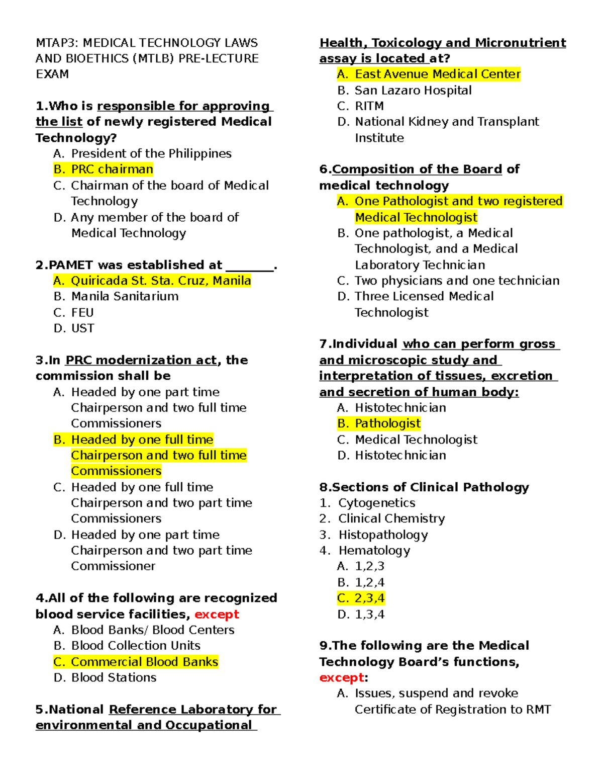 MTAP3: MTLB Medical Technology Laws and Bioethics Exam Notes - Studocu