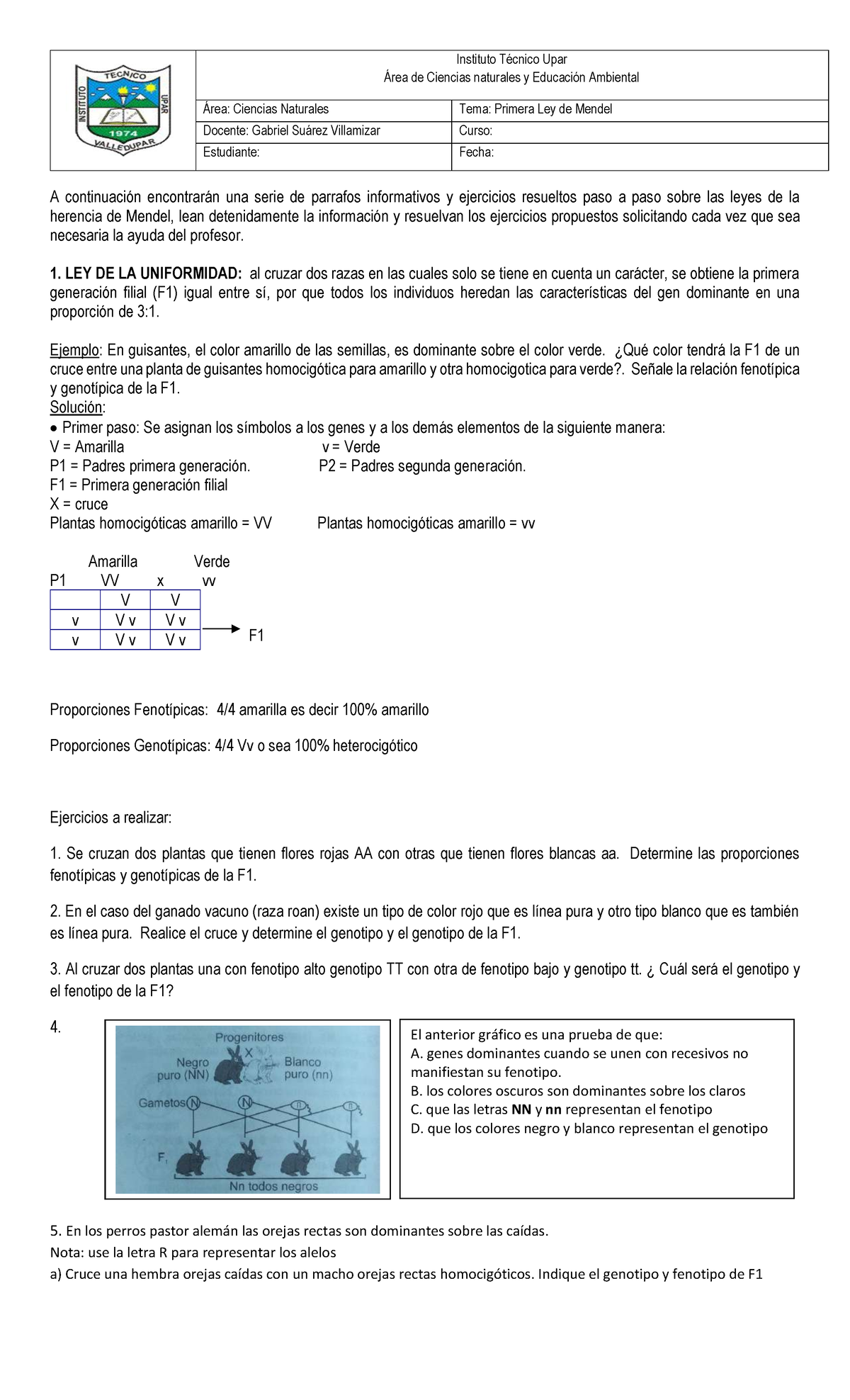 Primera Ley de Mendel: Ejercicios y Soluciones - Ciencias Naturales ...