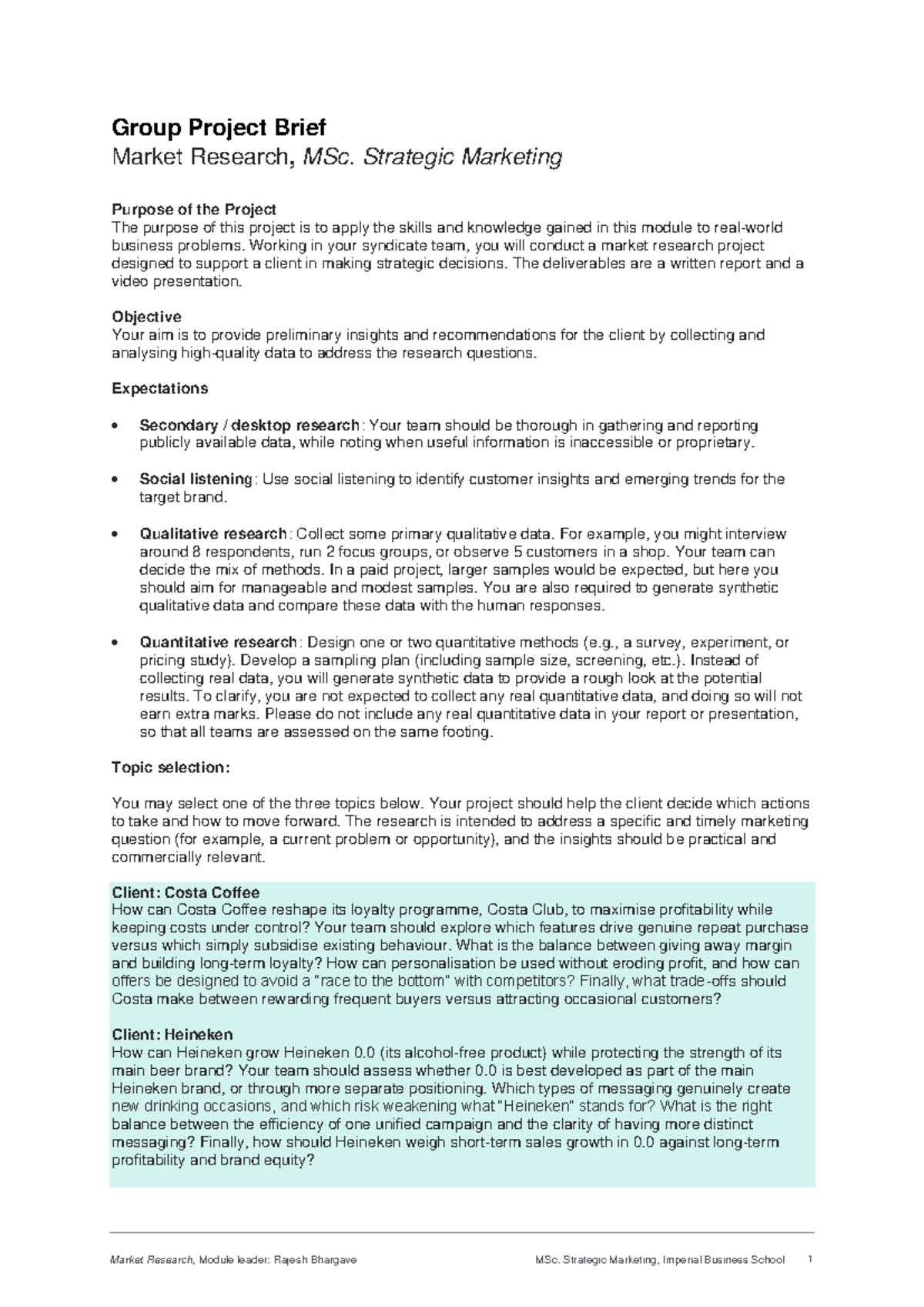MSc. Strategic Marketing: Group Project Brief on Market Research - Studocu