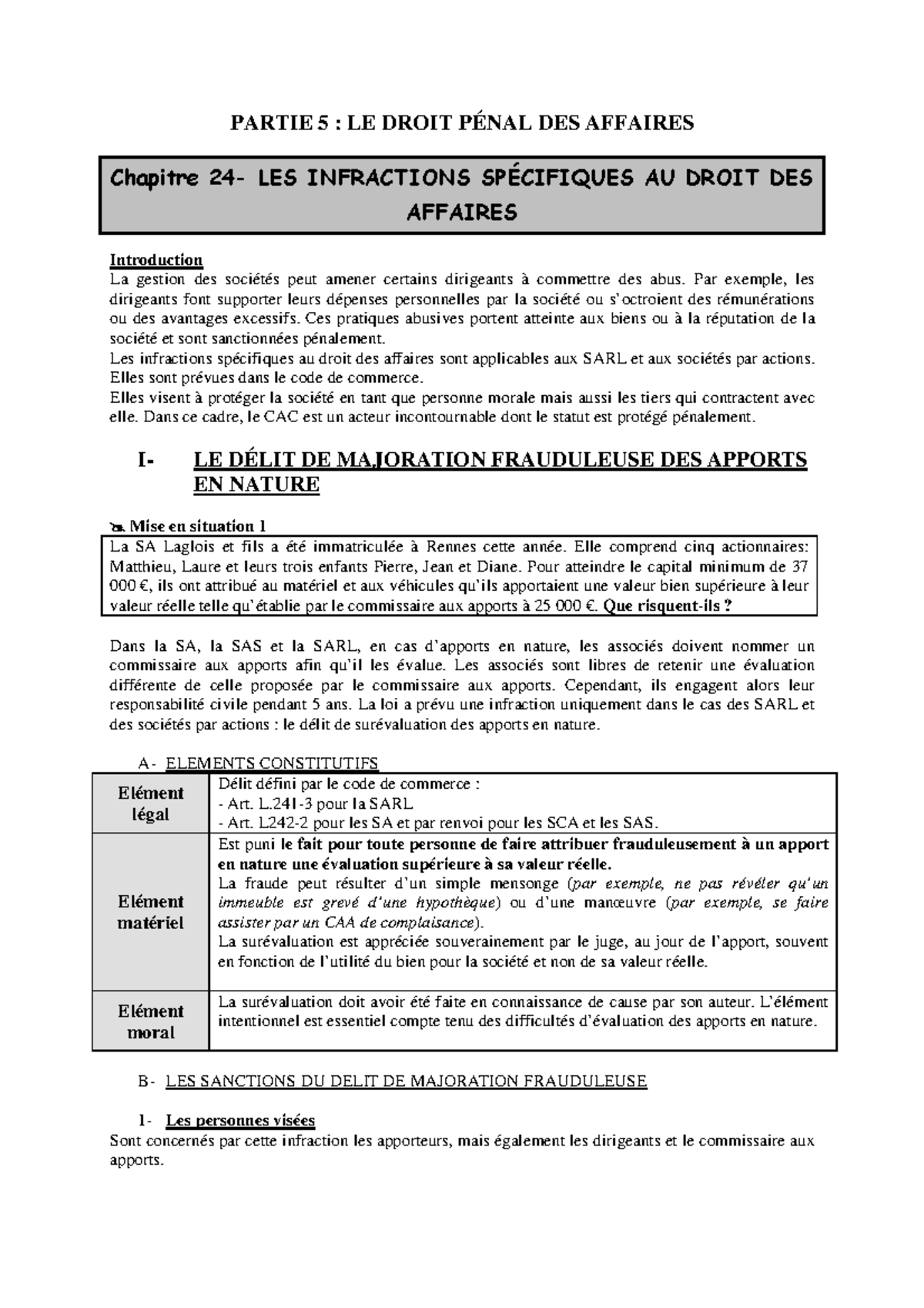 Chapitre 24 - Infractions spécifiques en droit des affaires (Droit ...