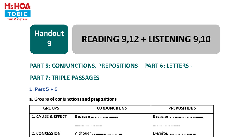 Handout 9: Conjunctions, Prepositions & Triple Passages Strategies for ...