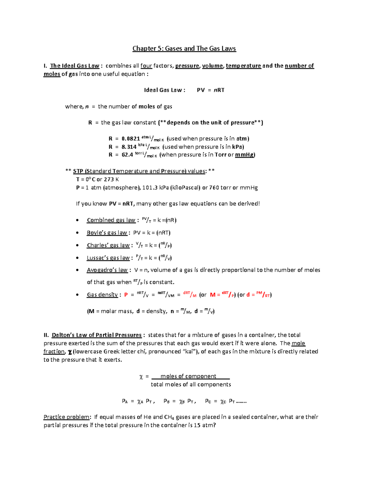 AP Chemistry Chapter 5: Gases and Gas Laws Overview - Studocu