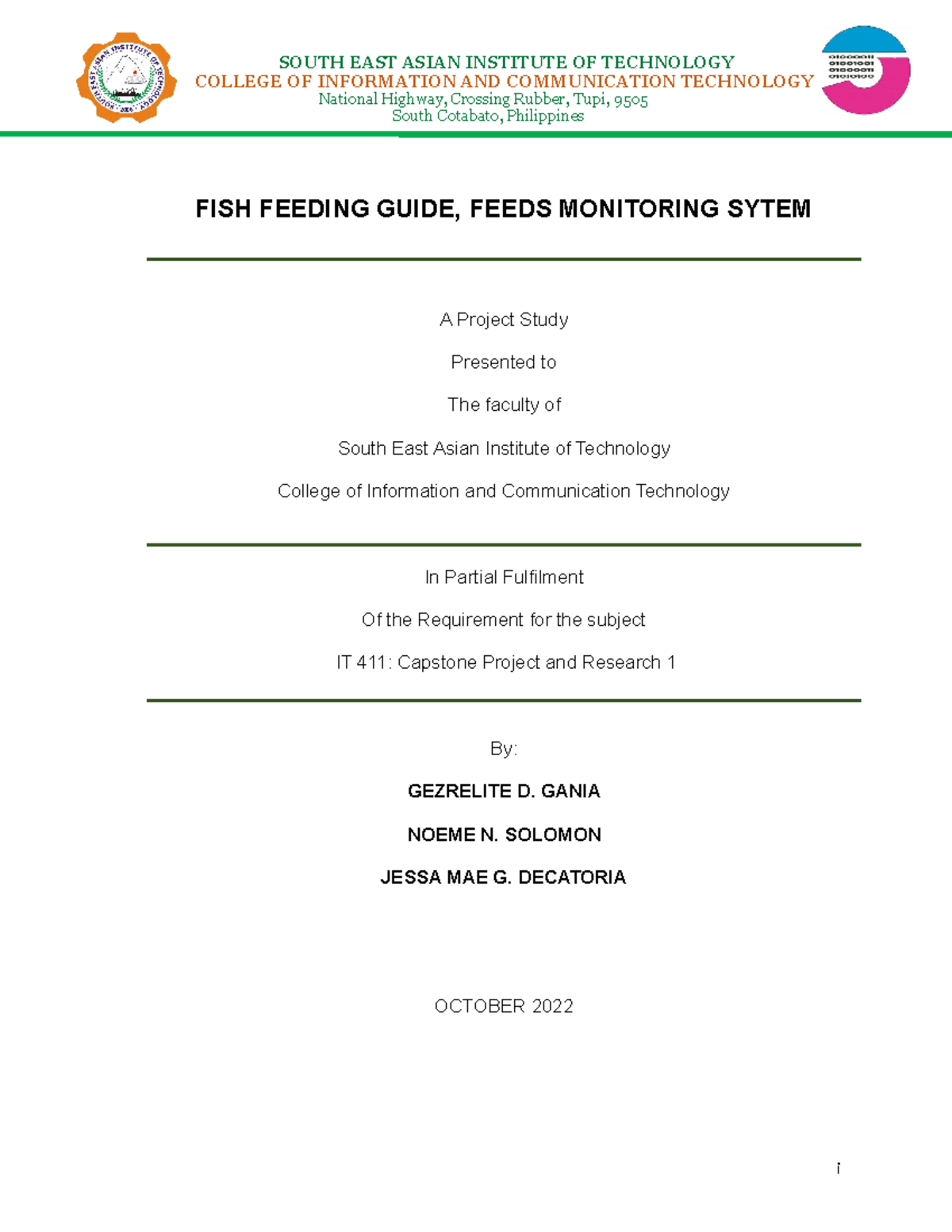 Fish Feeding Guide: Feeds Monitoring System - IT 411 Capstone Project ...
