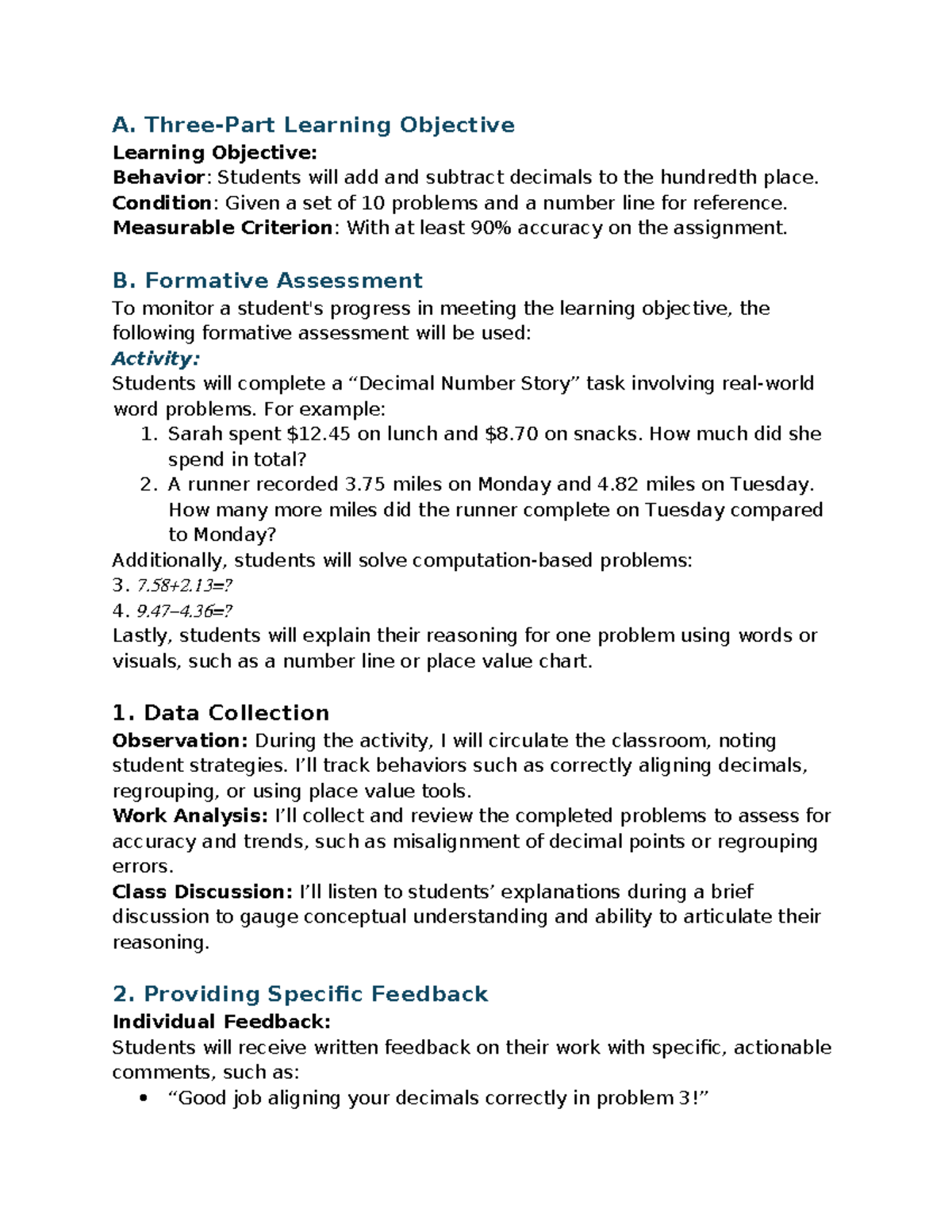 DIM4 Task 1 Assessment Planning - A. Three-Part Learning Objective ...