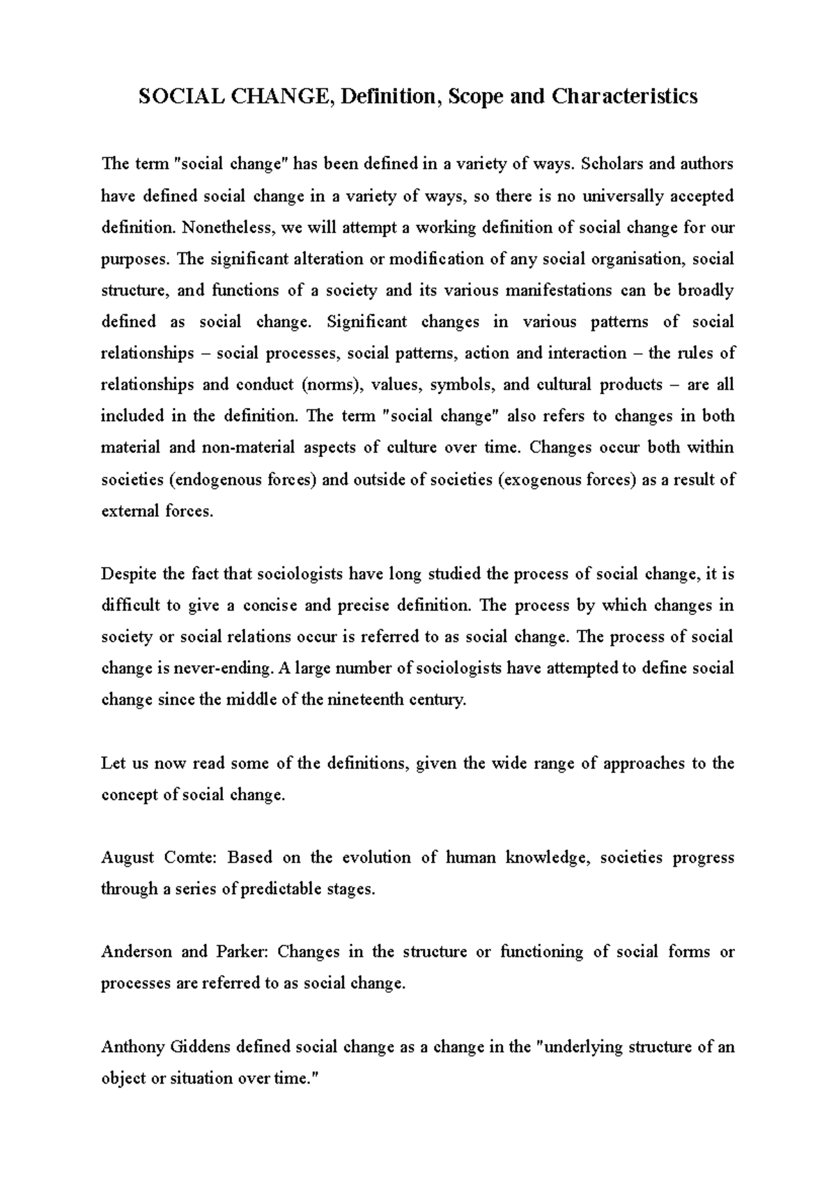 Understanding Social Change: Definition, Scope & Characteristics - Studocu