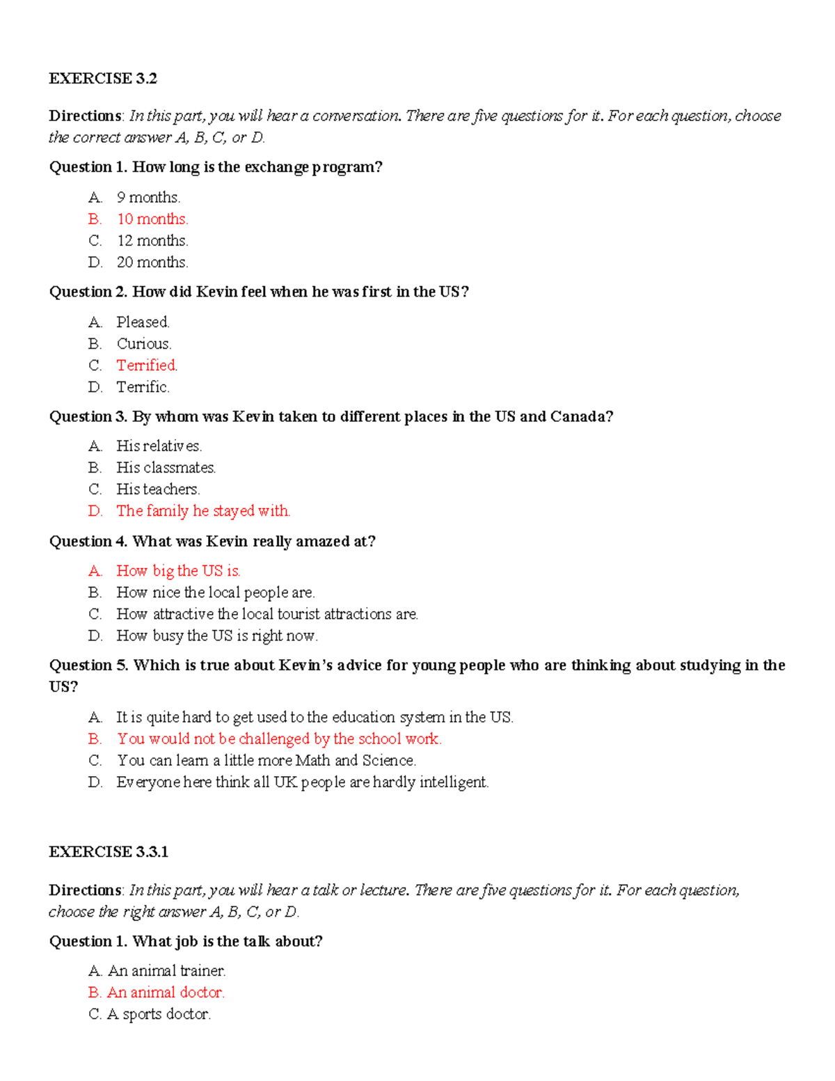 Exercise 3: Listening Comprehension Questions and Answers - Studocu