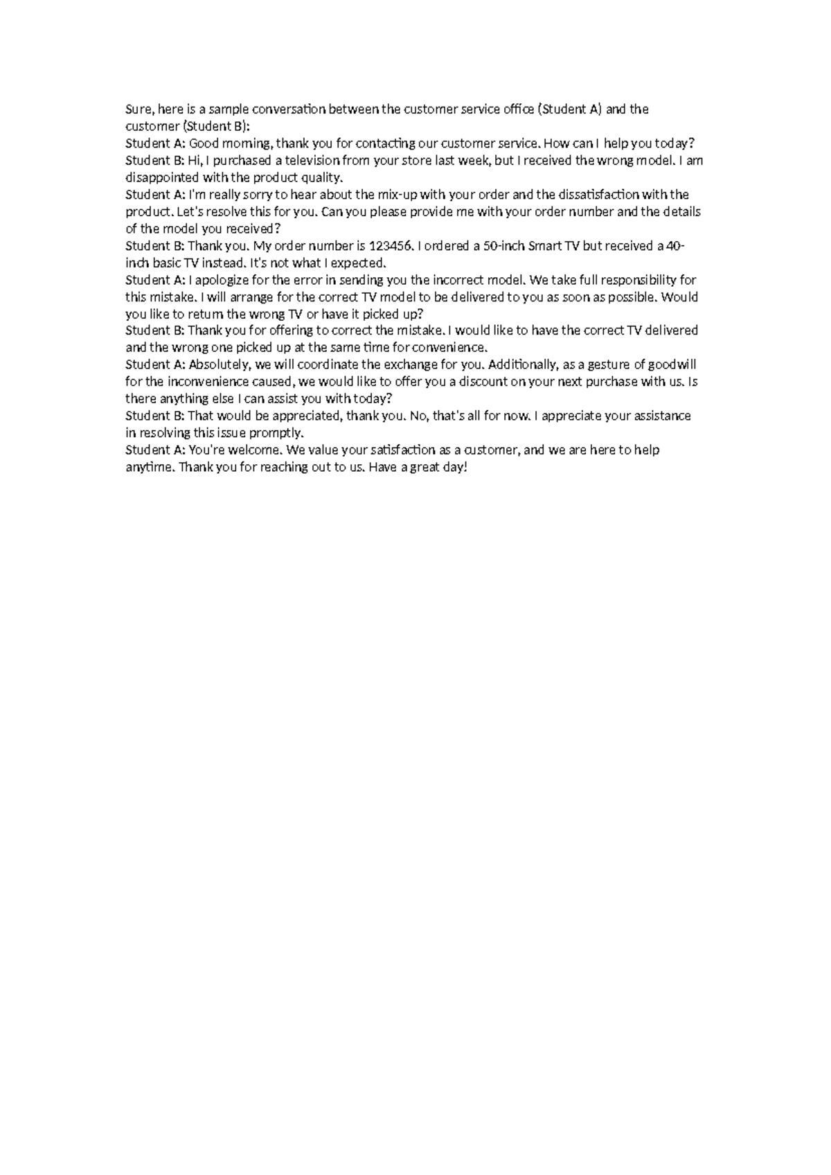 U5 - Customer Service Conversation Sample and Resolution Process - Studocu
