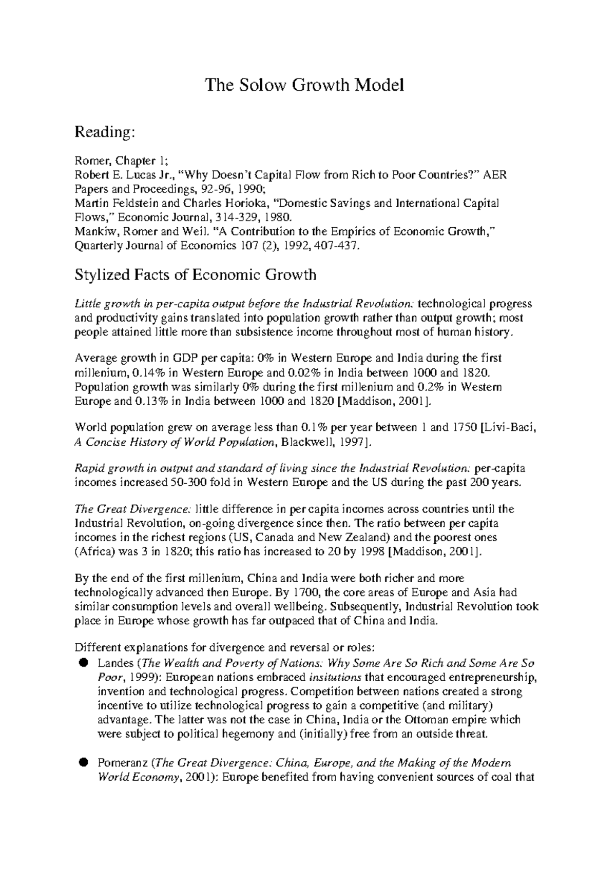 The Solow Growth Model: Insights from Romer, Lucas, and Empirical ...