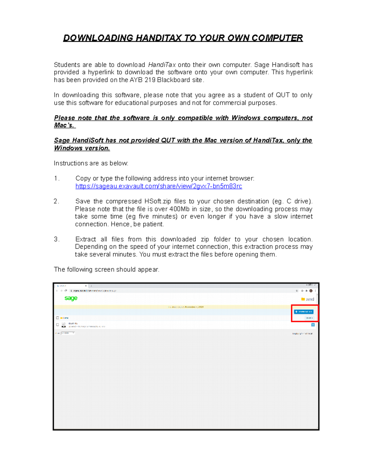 Instructions for Downloading HandiTax and Saving Data to USB - Studocu