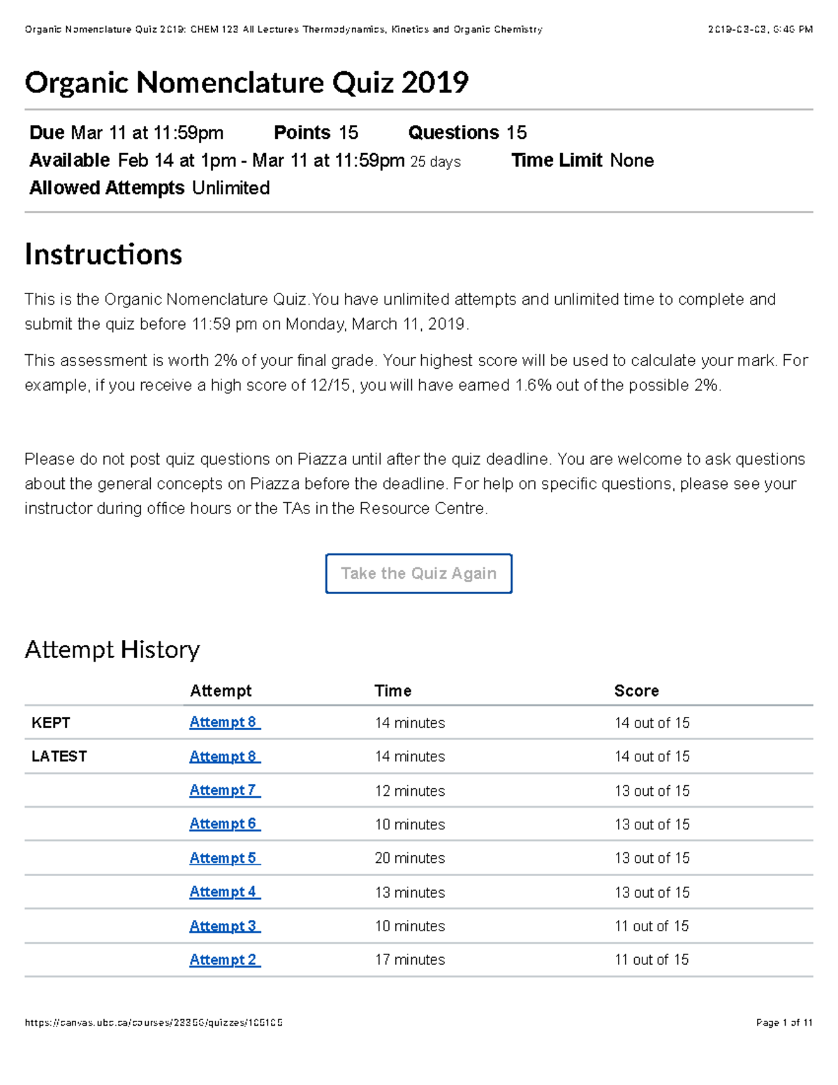 Organic Nomenclature Quiz 2019 #3 - Organic Nomenclature Quiz 2019 Due ...