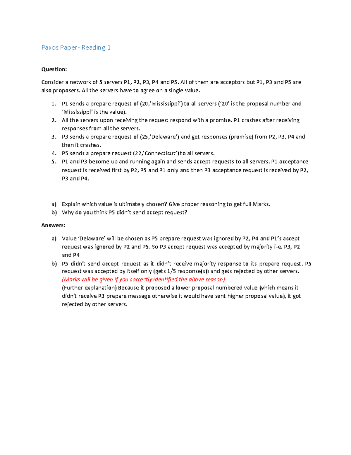 Paxos Key - Understanding Value Agreement in Servers (CS101) - Studocu