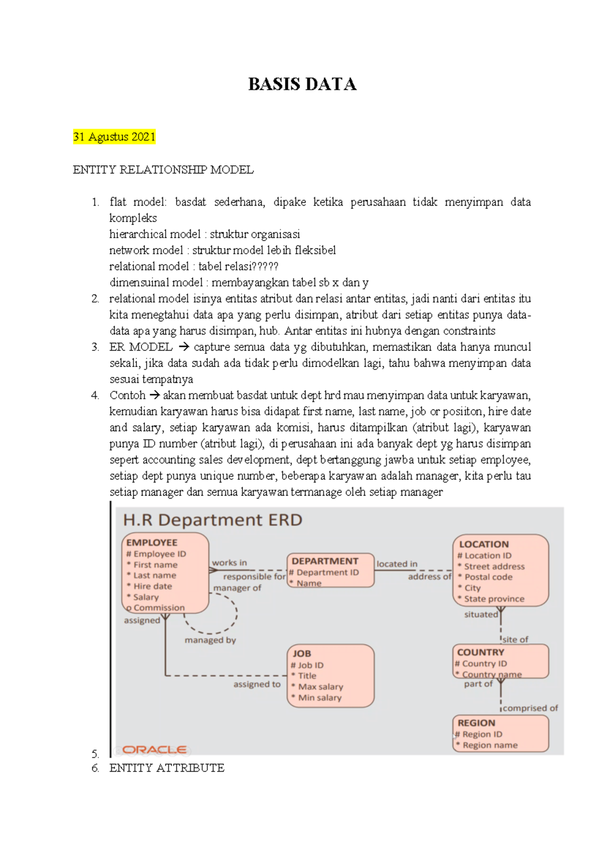 Catatan Materi Basis DATA 2 - BASIS DATA 31 Agustus 2021 ENTITY ...