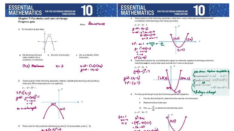 4 MATH 101: Chapter 7 Parabolas & Rates of Change Quiz 1 Solutions ...