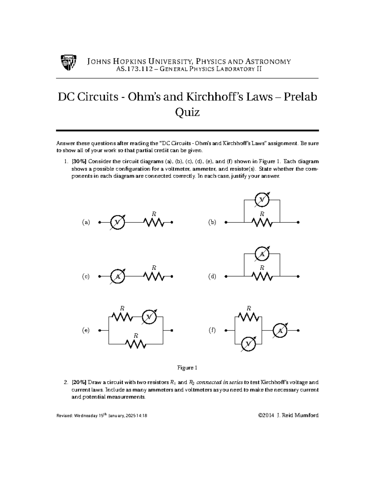 DCCircuits Prelab Quiz - AS.173 General Physics Laboratory II - Studocu