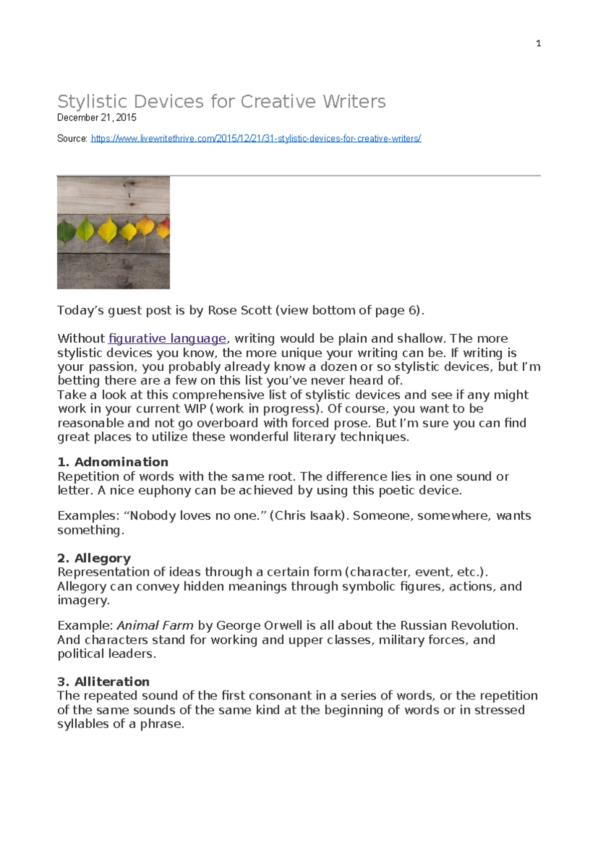Stylistic Devices for Creative Writers: A Comprehensive Guide - Studocu