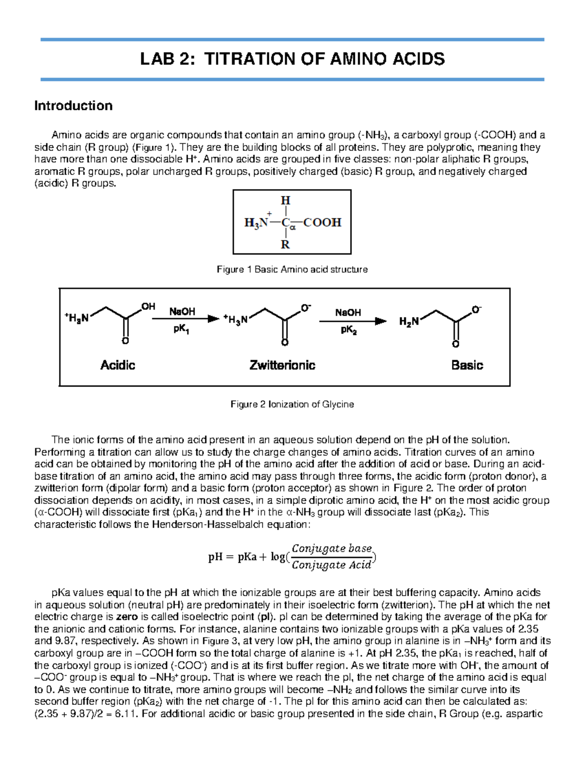LAB 2: Titration of Unknown Amino Acids Using NaOH Solution - Studocu