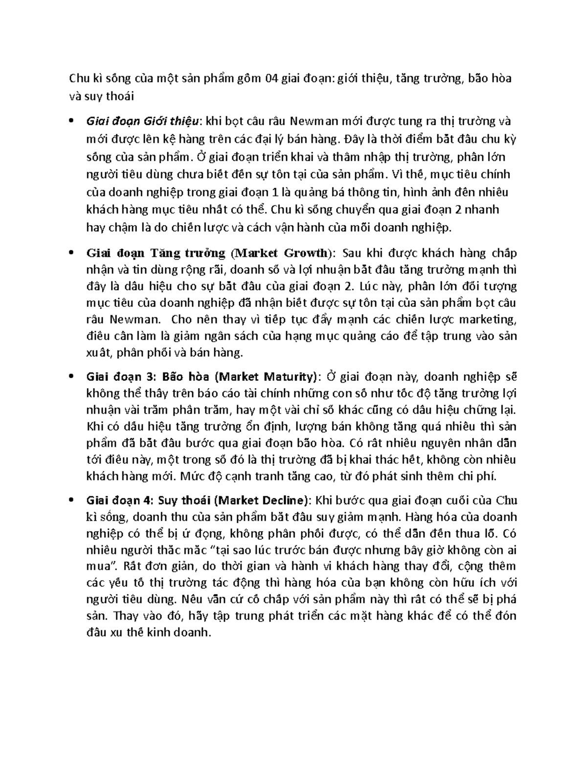 Chu kì sống - bài tập ôn - Chu kì sốống c a m t s n ph m gốồm 04 giai đo n: gi i thi u, tăng trủ ...