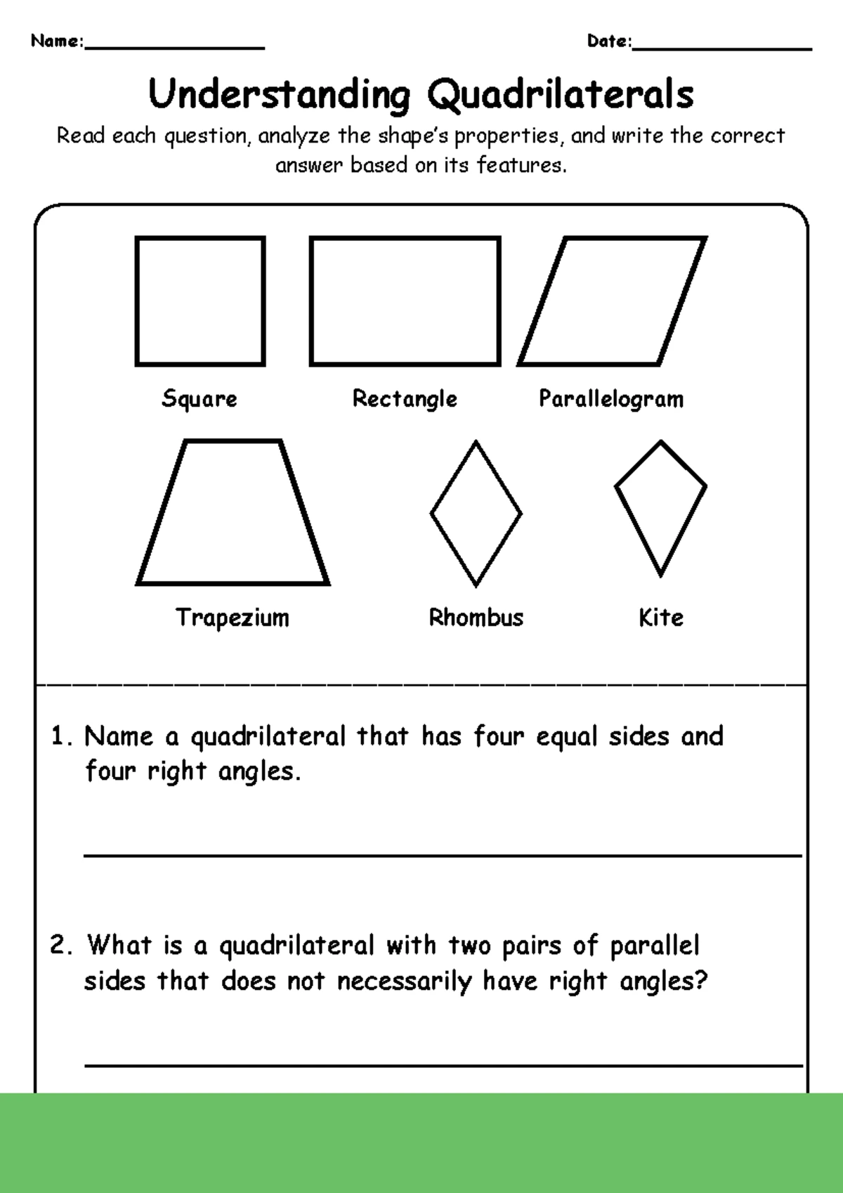 Understanding Shapes on a Coordinate Grid - 5th Grade Worksheet - Name ...