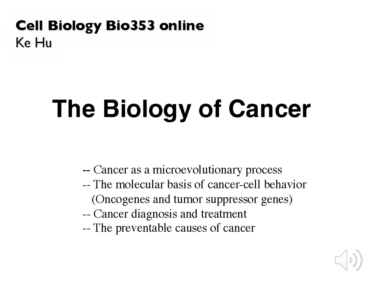Bio353 Lecture: The Biology of Cancer - Studocu