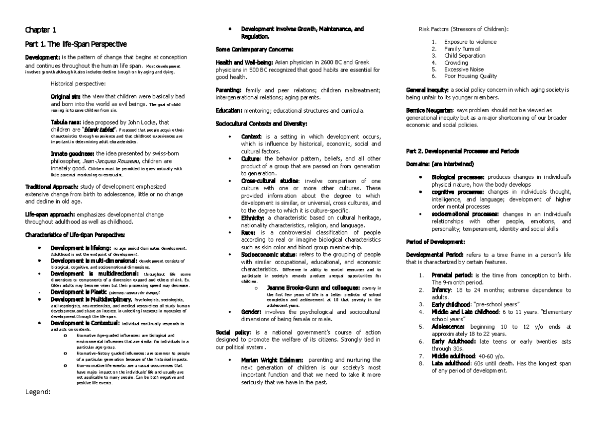 Chapter 1 Summary of Santrock: Life-Span Development Overview - Studocu