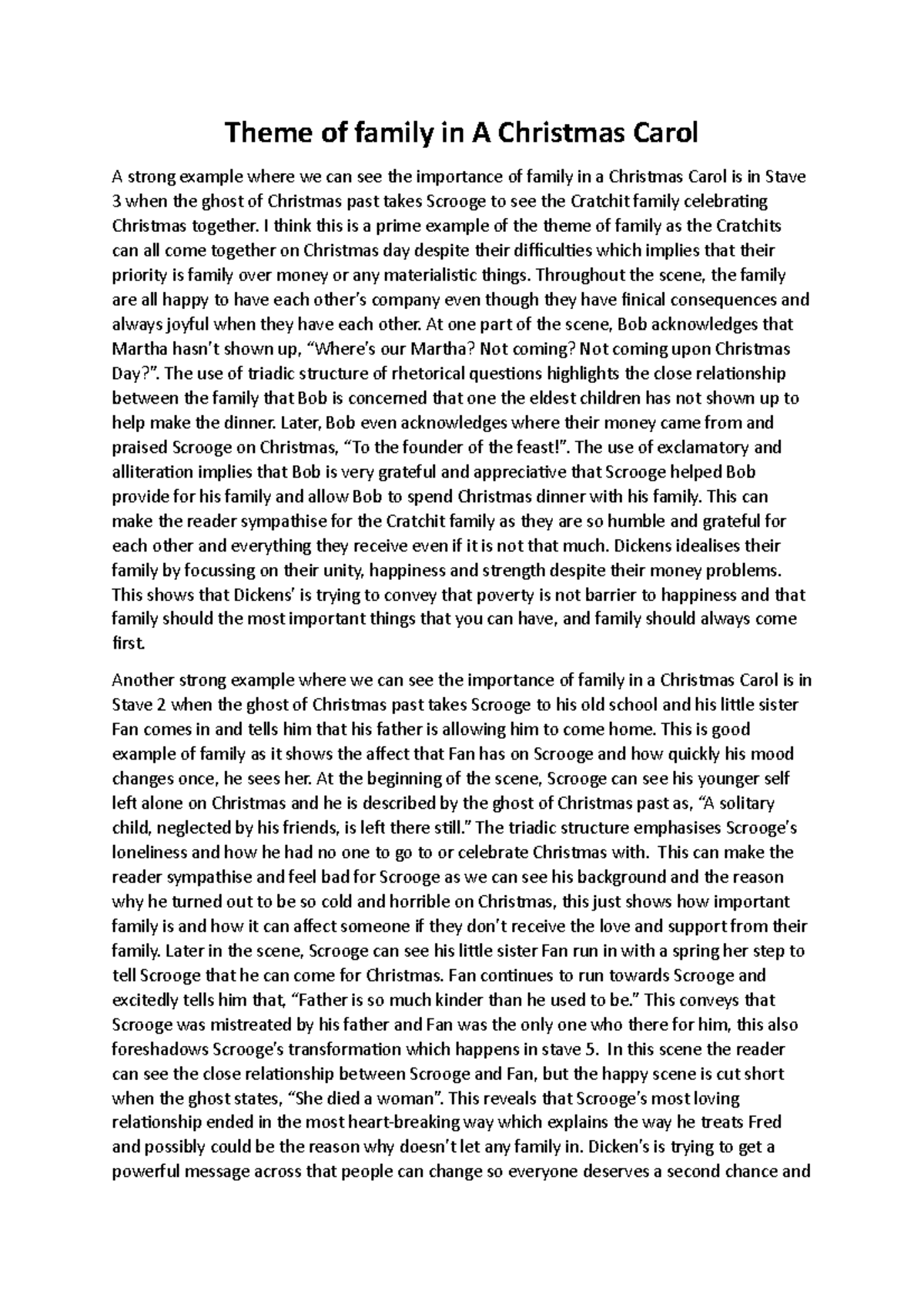 CC 101 Family Themes in A Christmas Carol: An Analytical Essay - Studocu