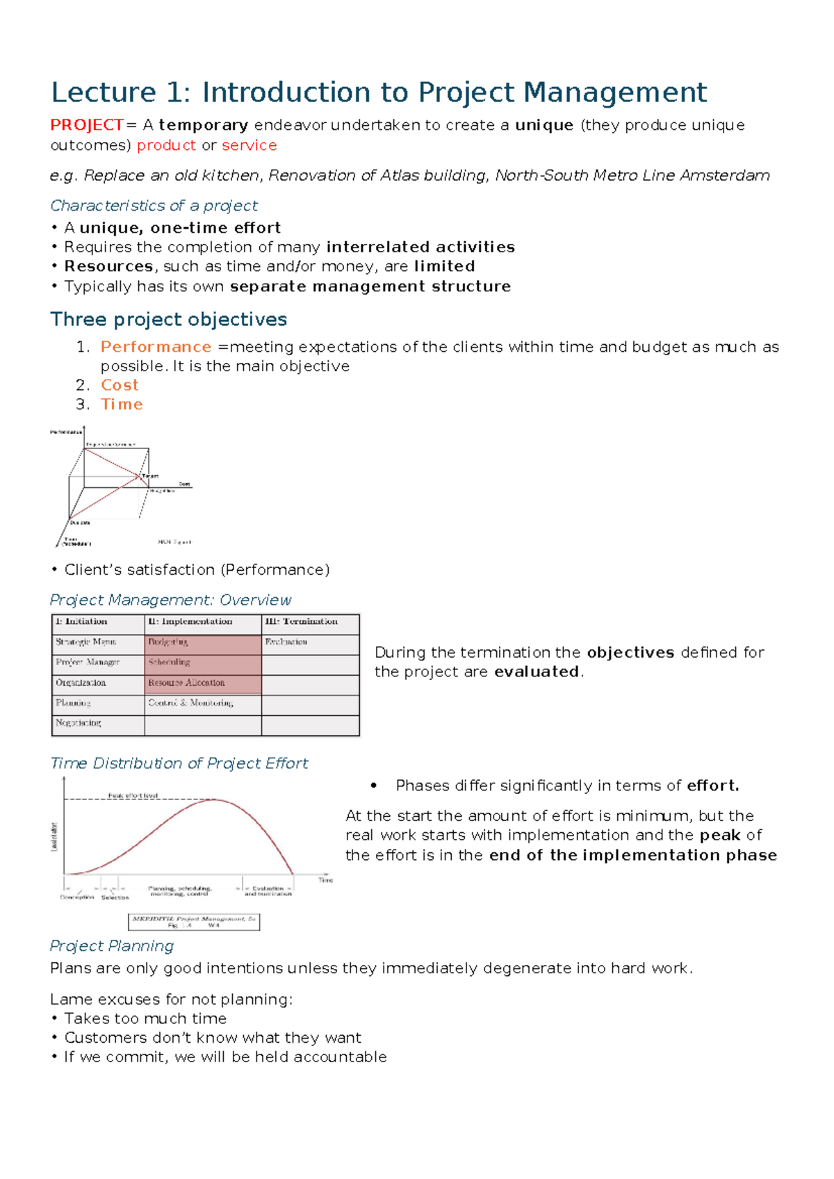 Project Management Lecture Notes (PM101) - Introduction and Resource ...