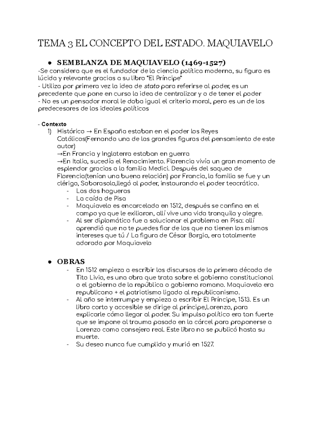 TEMA 3: EL CONCEPTO DEL ESTADO EN MAQUIAVELO Y SU IMPACTO - Studocu